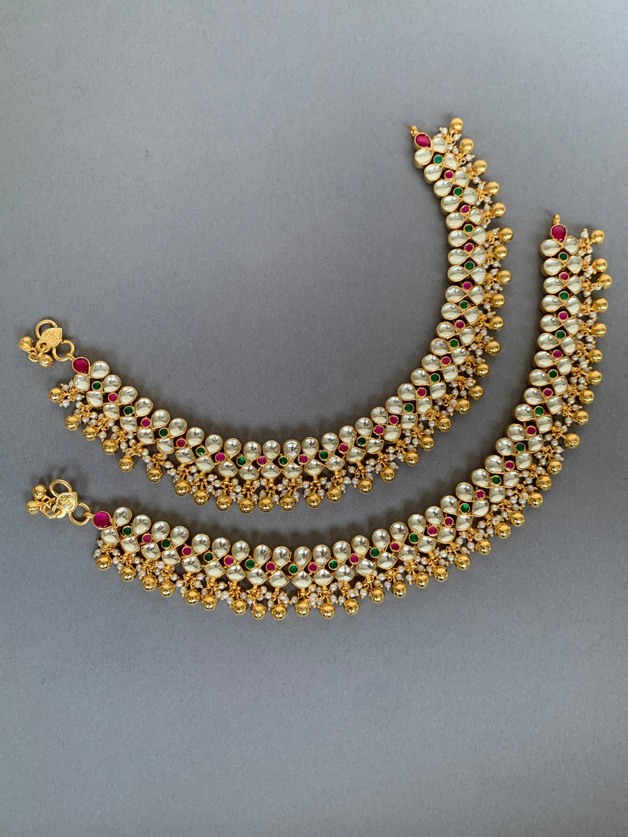 AC042M Multi Jadau Payal – Raj Jewellery